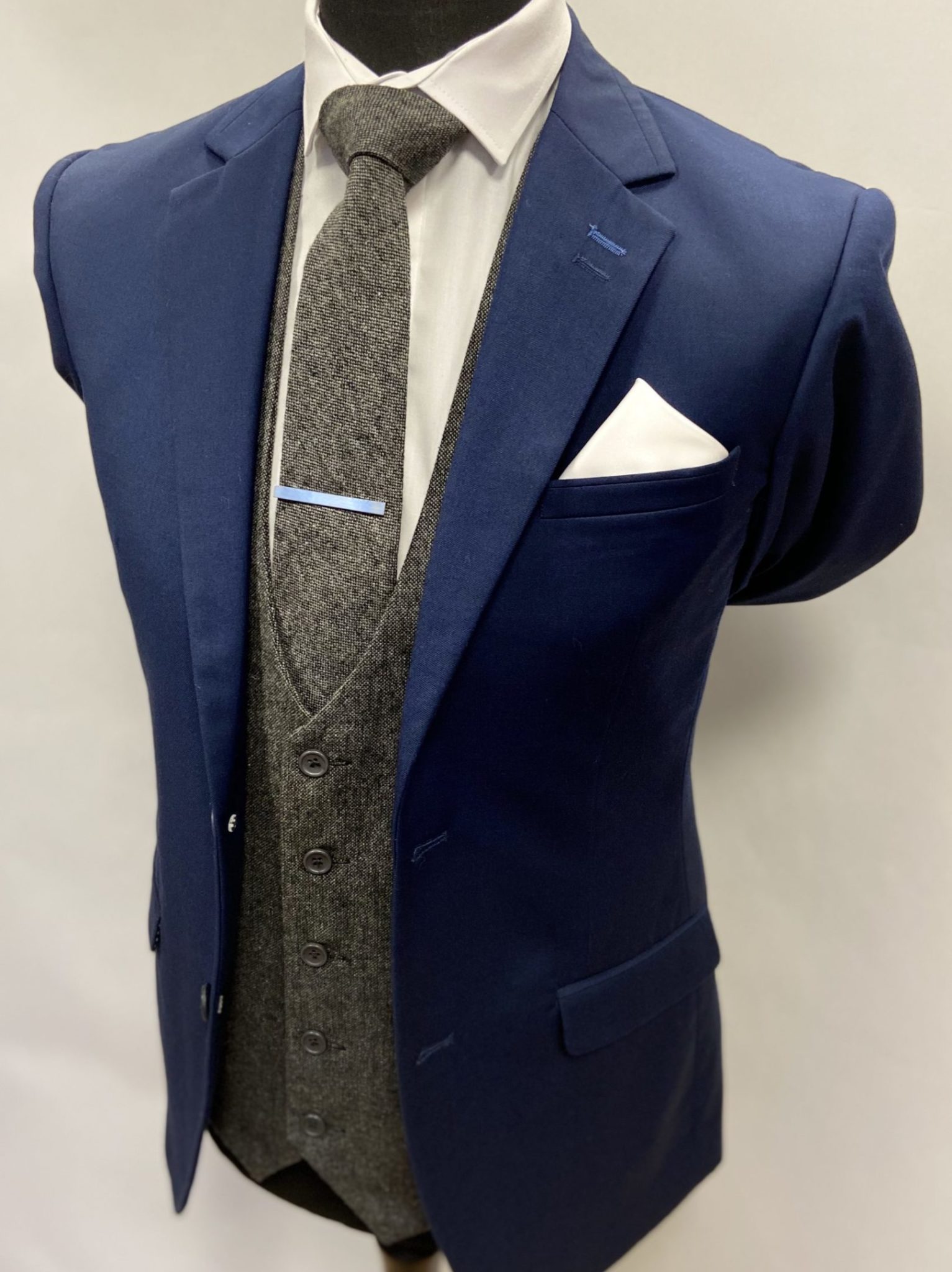 NAVY SUIT WITH GREY TWEED WAISTCOAT - Dublin Formal Wear